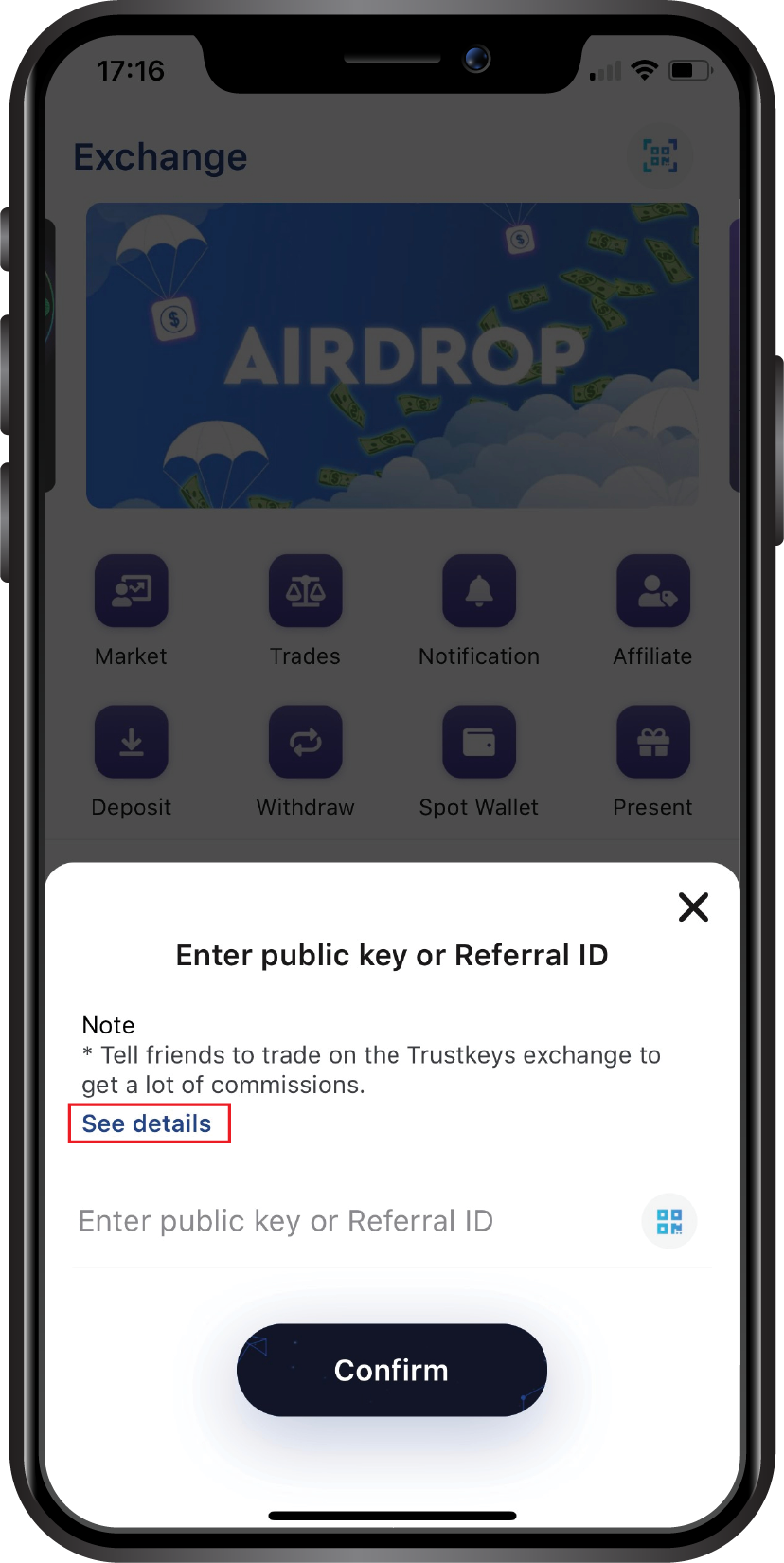 Instructions on how to get and enter the referral code - TrustKeys Network