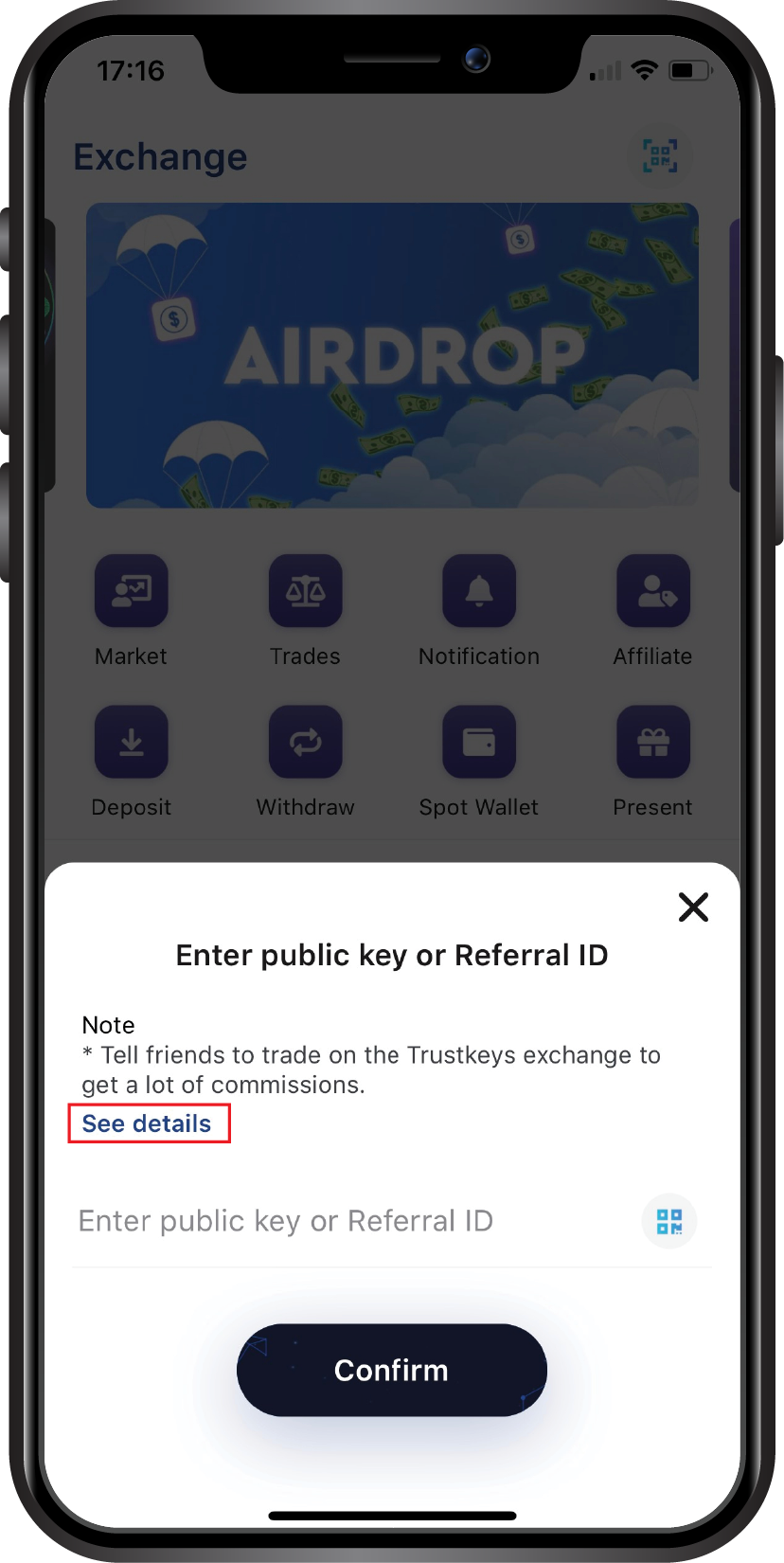 Instructions on how to get and enter the referral code - TrustKeys Network