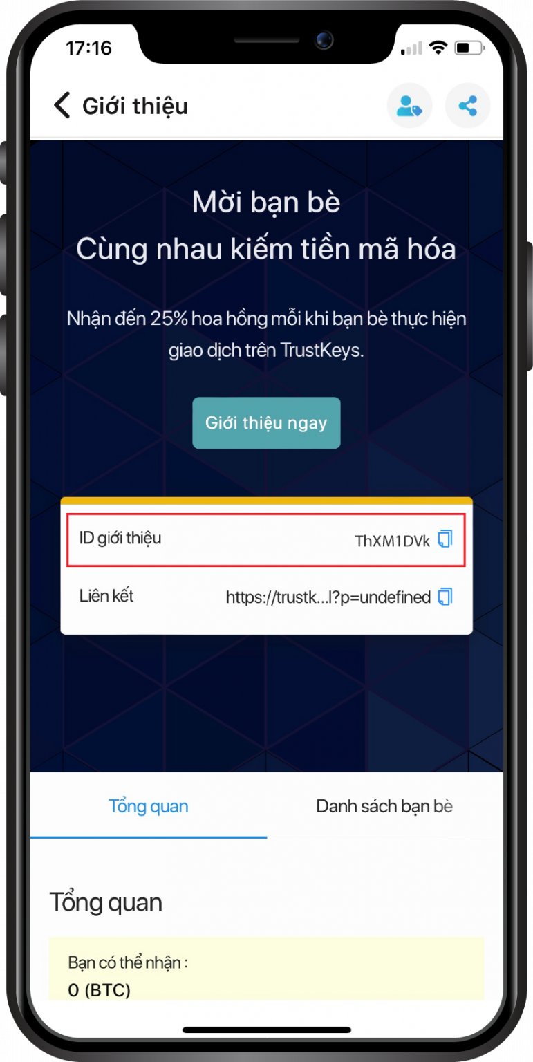 Hướng dẫn cách lấy và nhập mã giới thiệu trên app TrustKeys - TrustKeys Network