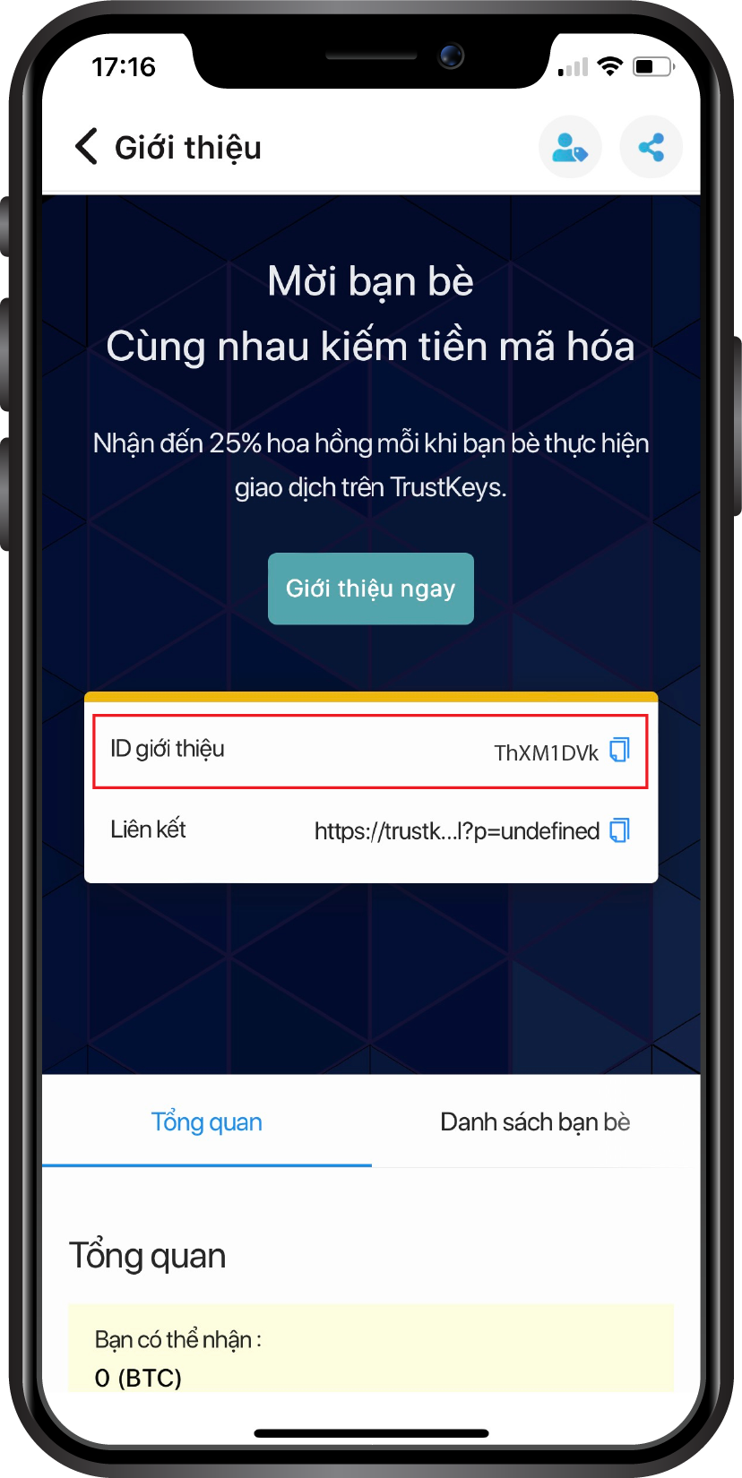 Hướng dẫn cách lấy và nhập mã giới thiệu trên app TrustKeys - TrustKeys Network
